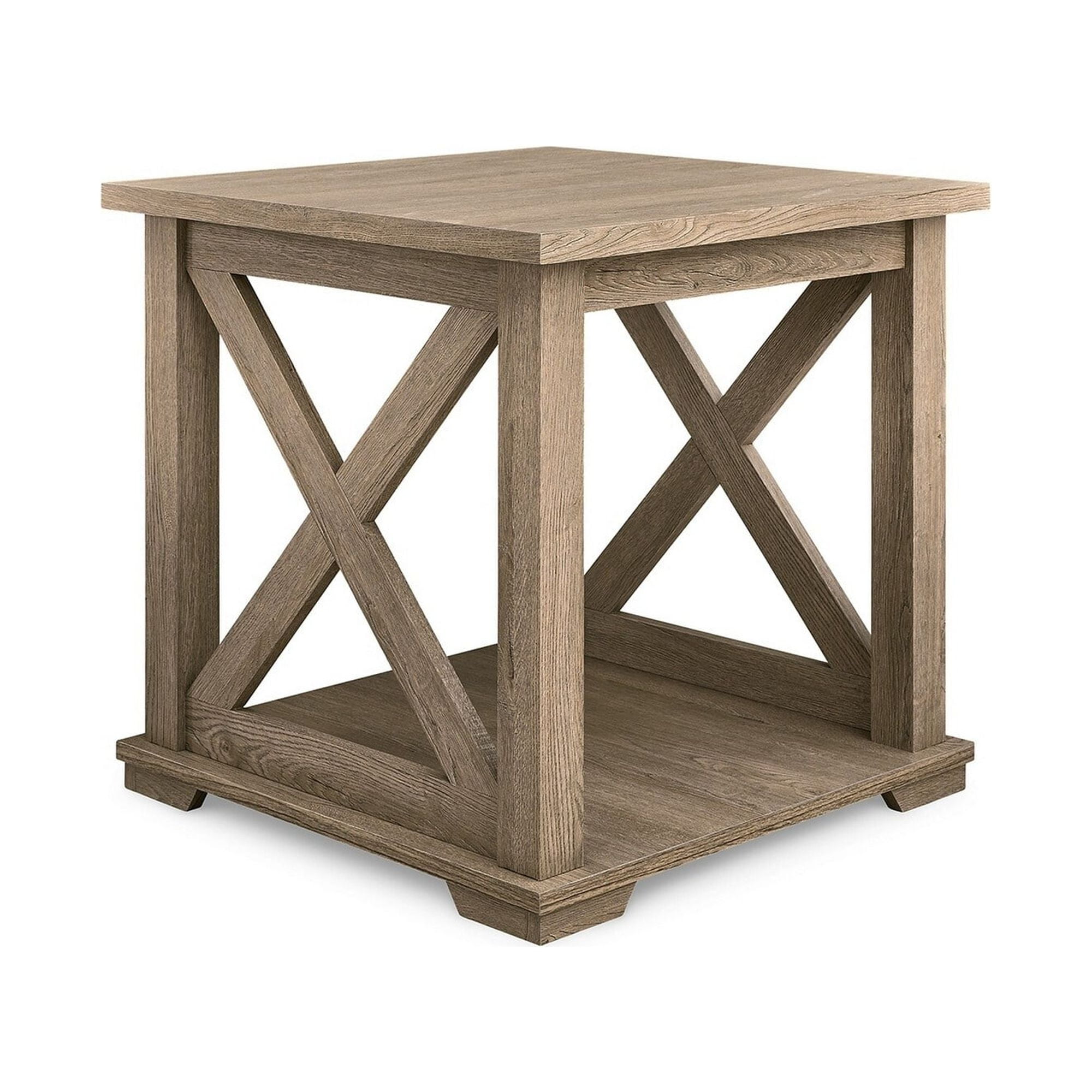 23 Inch Side End Table, Open Crossbuck Side Panels, Bottom Shelf, Brown ...