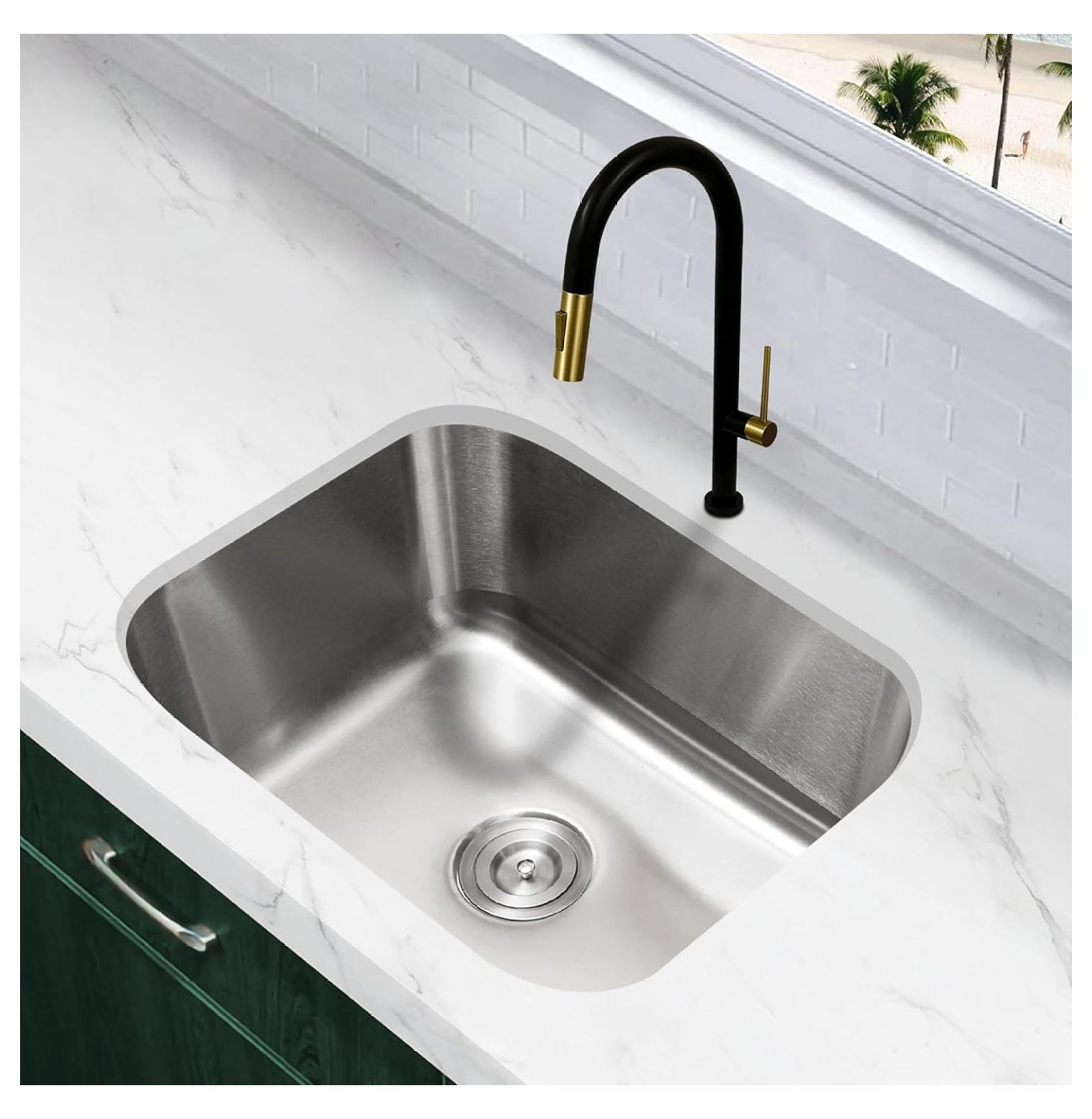 23 Inch Stainless Steel Single Bowl Classic Kitchen Sink, Extra Thick ...