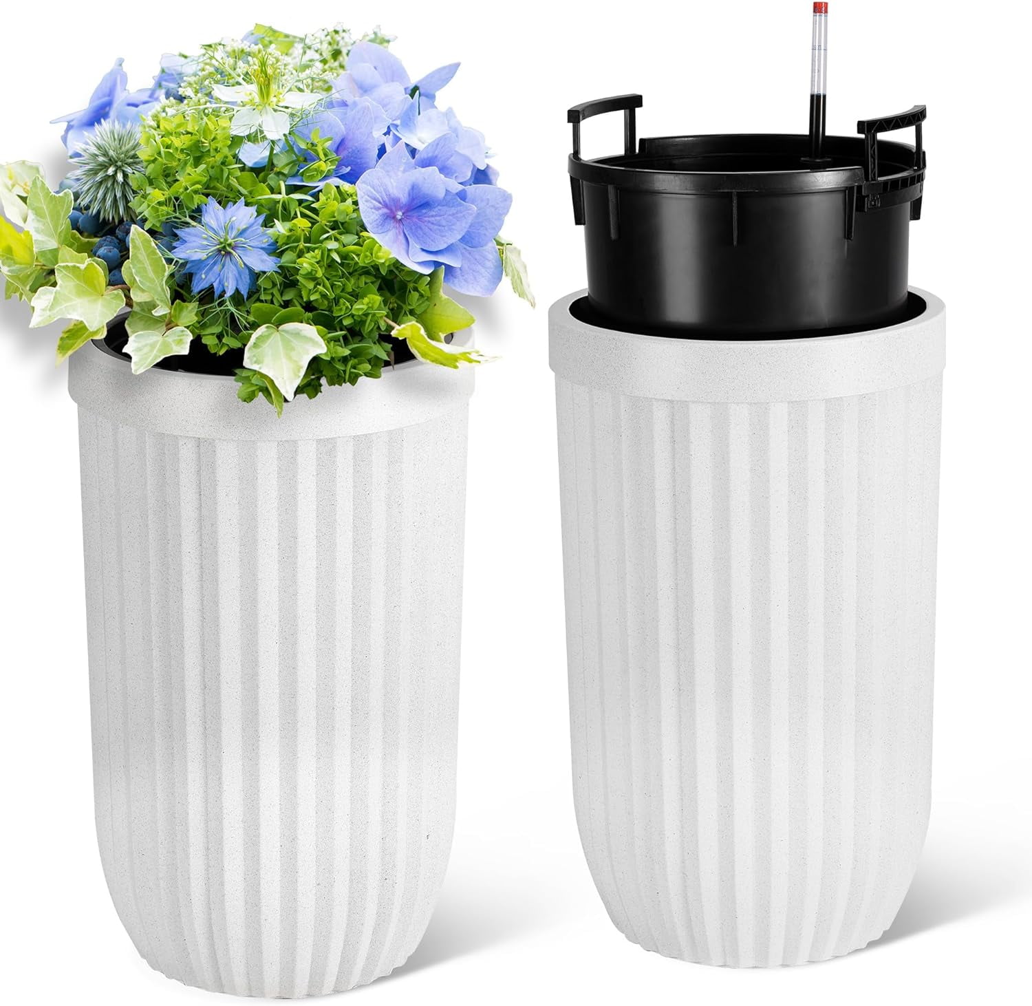 23 Inch Tall Planters Set of 2, Outdoor Self Watering Pots with Water ...