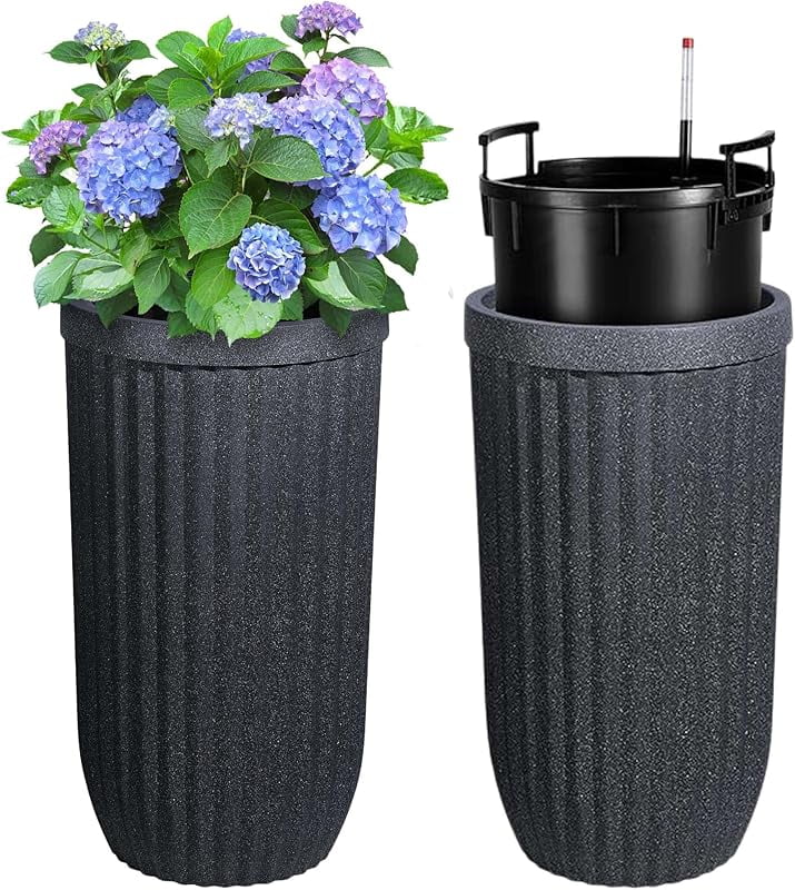 23 Inch Tall Planters Set of 2, Outdoor Self Watering Pots with Water ...