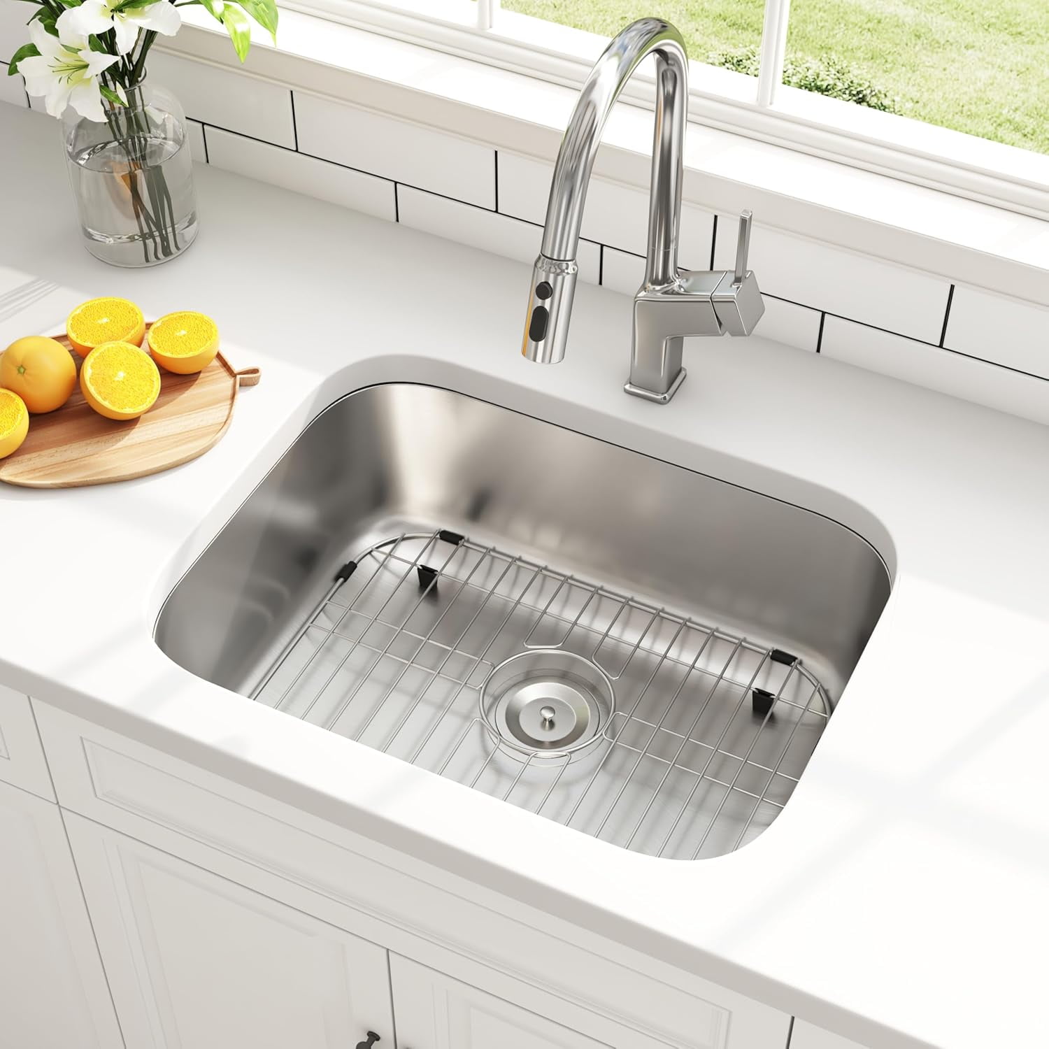 23 Inch Undermount Kitchen Sink 18 Gauge Stainless Steel Single Bowl ...