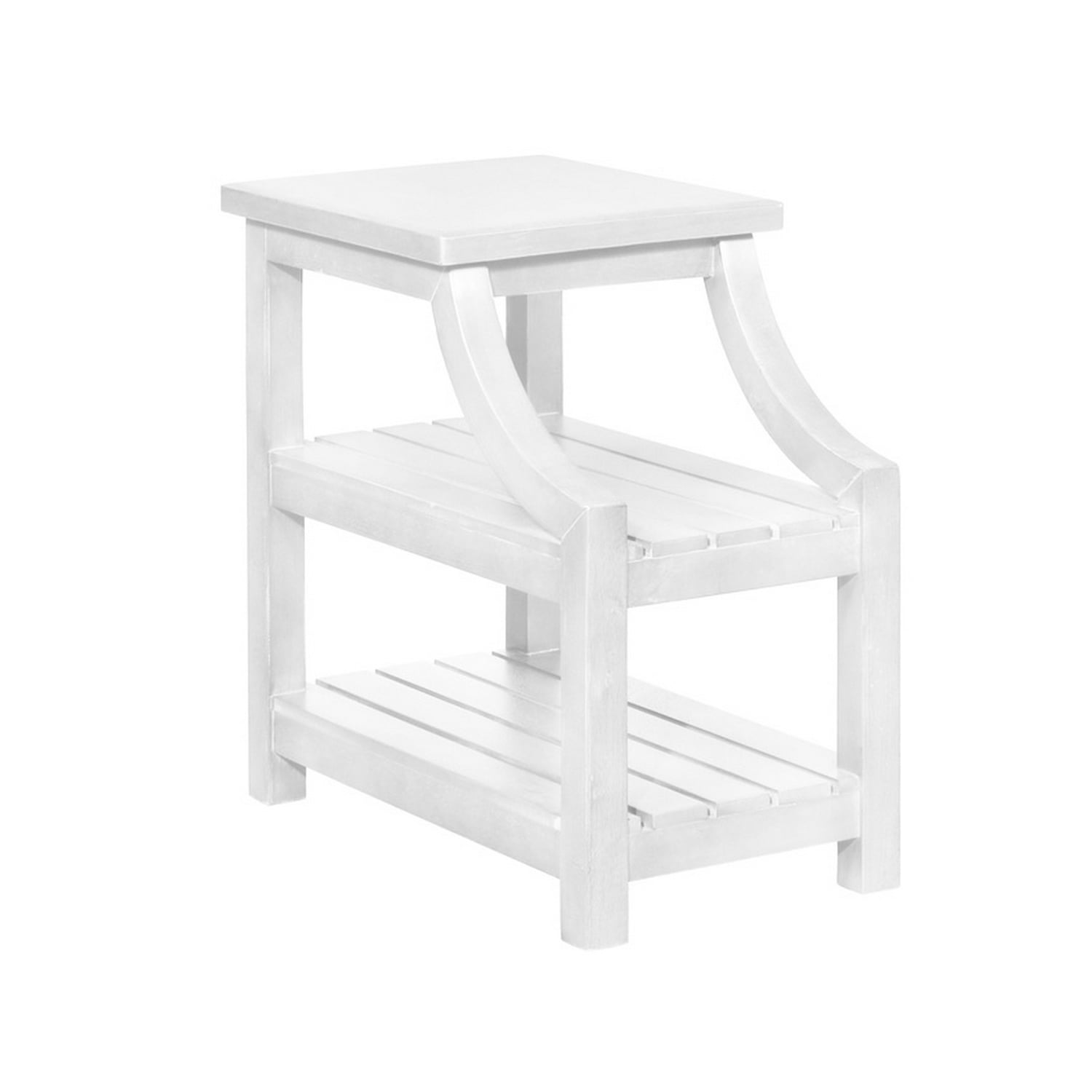 23 Inches Wooden End Table with 2 Slatted Shelves,White,White Mdf ...