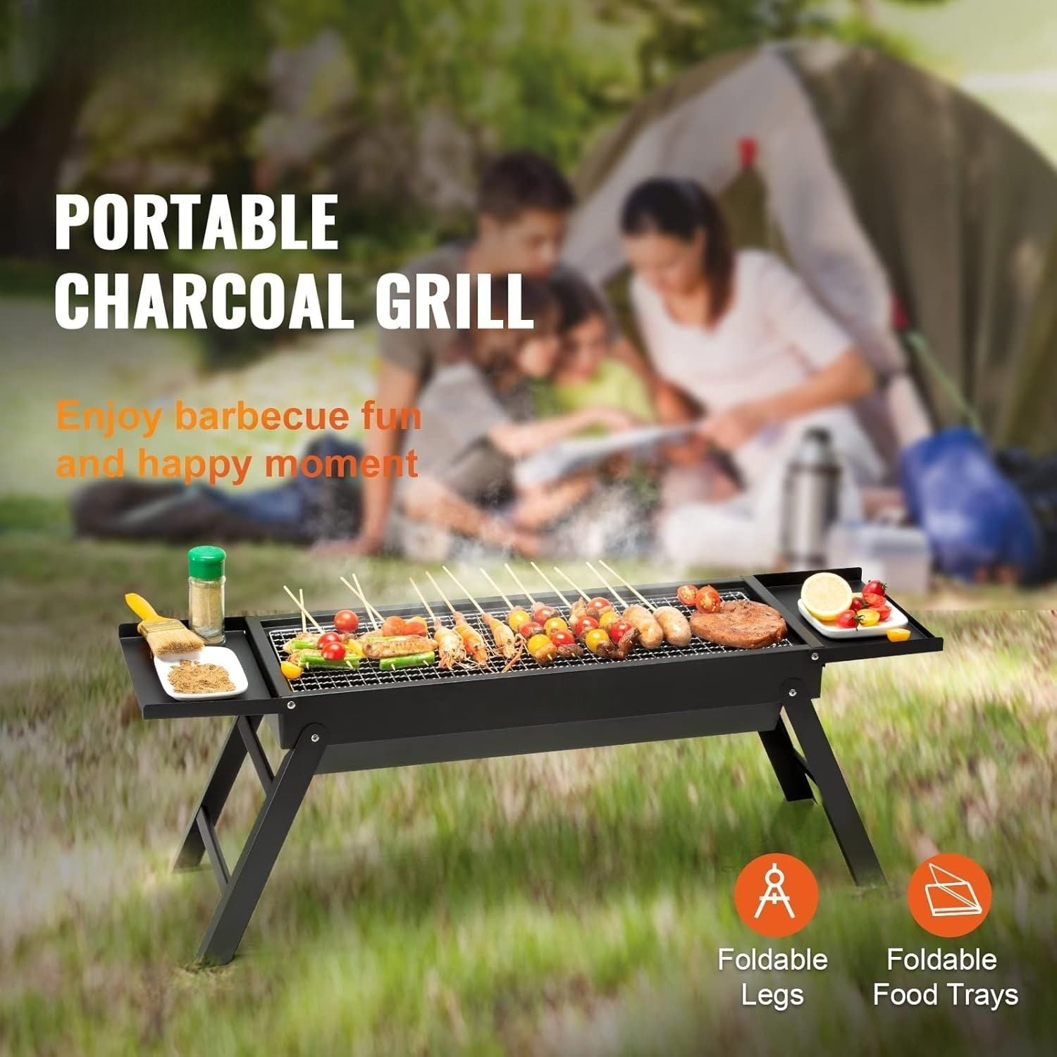 23" Lightweight Charcoal BBQ Grill, Collapsible Stainless Steel for Picnics & Beach Parties ...