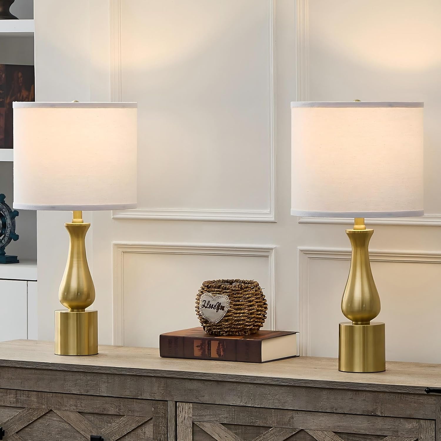 23" Modern Gold Lamps Set of 2 for Bedroom, Minimalist Gold Table Lamps ...