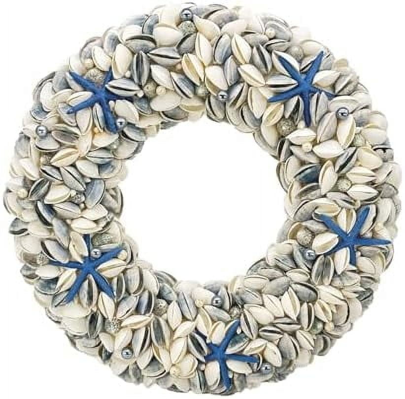 23" Nautical Seashell Wreath, Navy Blue | Coastal Beach Floral Home ...