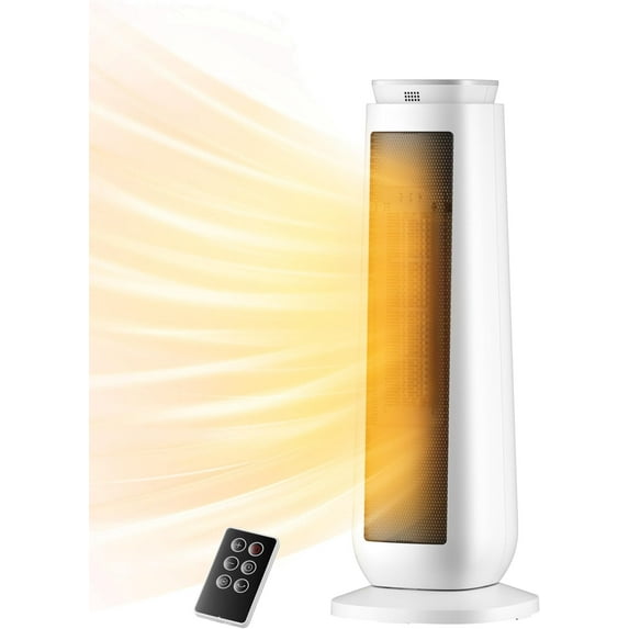 23" Oscillating Ceramic Tower Space Heater with Remote & Thermostat ...