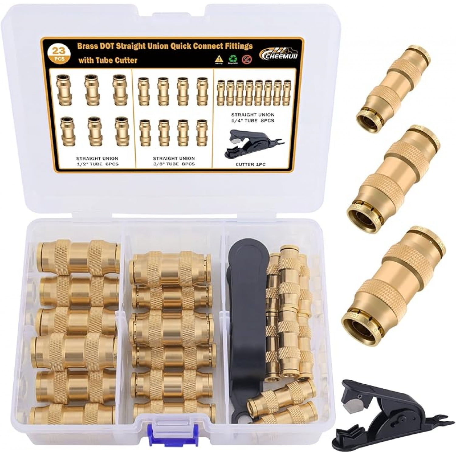 NOBRAND Brass DOT Air Line Fittings Kit 23 pcs Quick Connect Air Brake ...