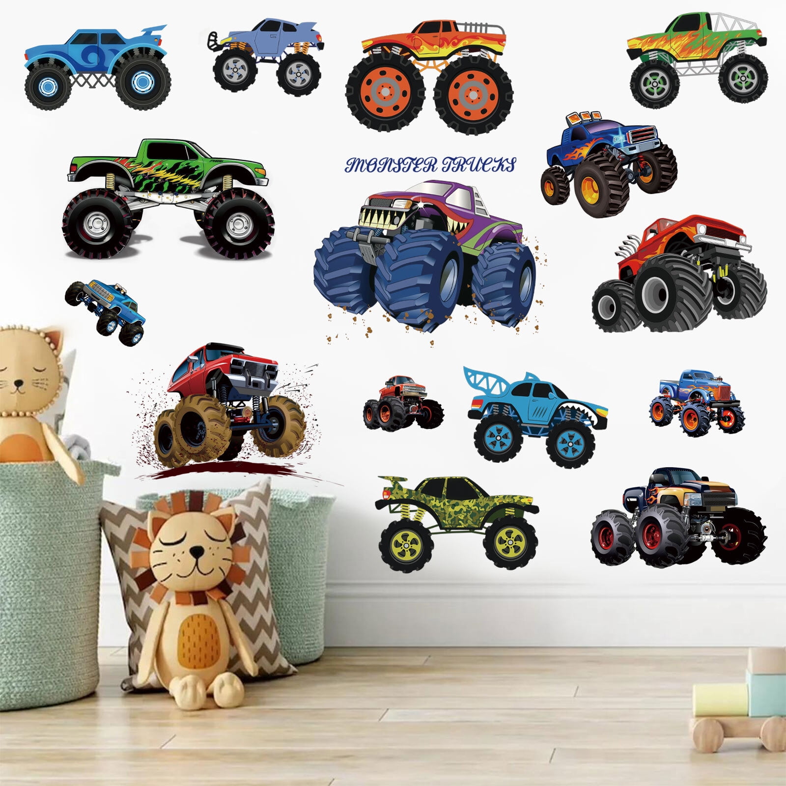 23 PCS For Monster Trucks Theme Wall Stickers,DIY Wall Decor for ...
