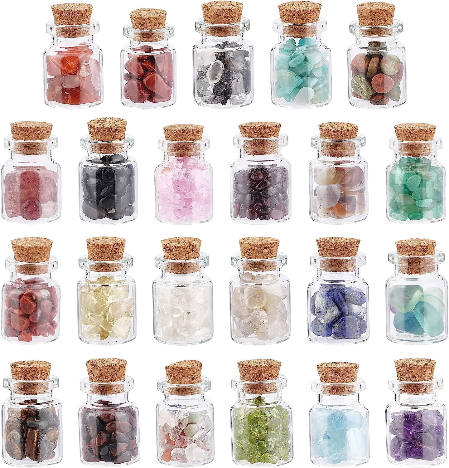 23 Pcs Glass Gemstone Bottles Natural Gemstone Wishing Bottle Mini Chip ...