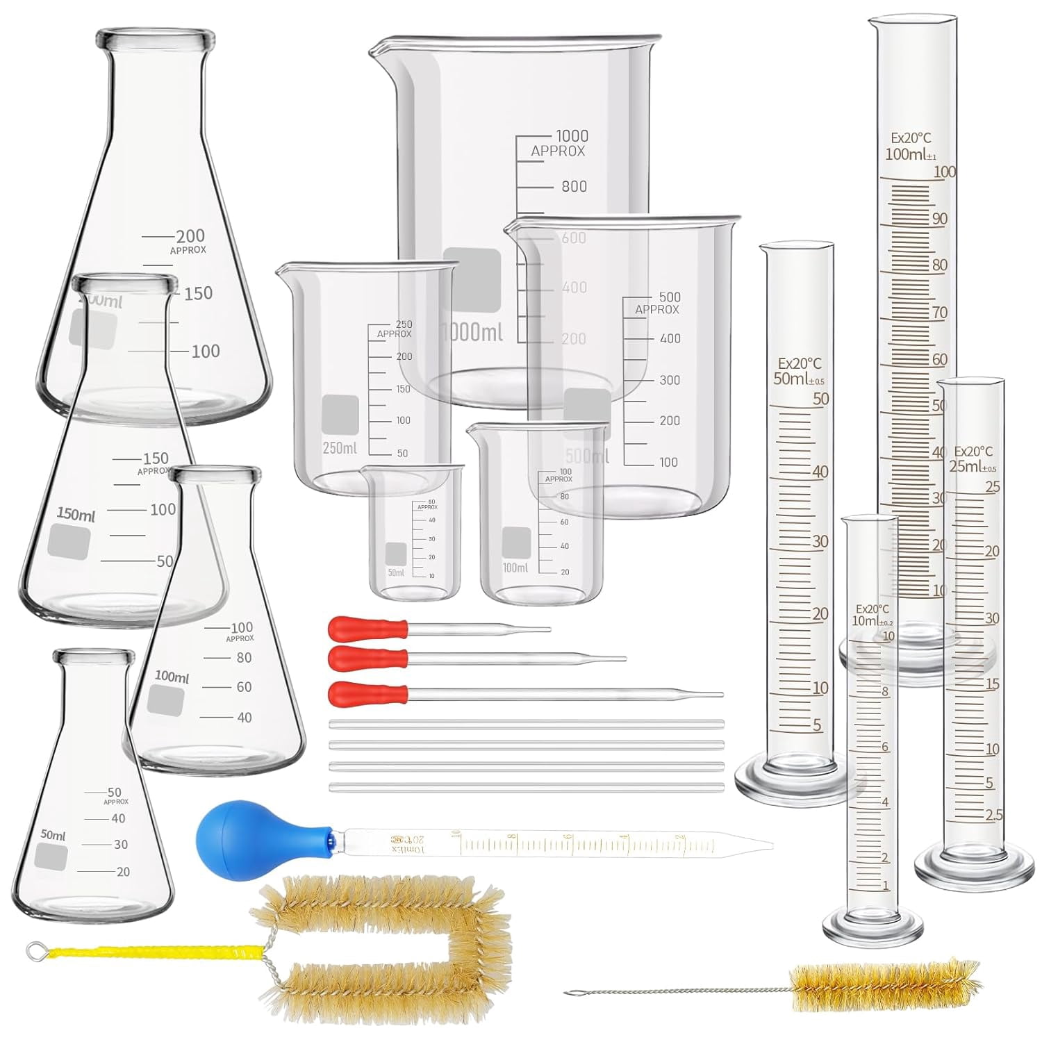 23 Pcs Lab Glassware Set Including Measuring Cups, Glass Beaker ...