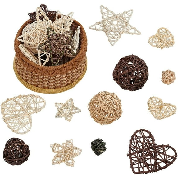 23 Pcs Wicker Rattan Balls Mixed Colors Round Star Heart Decorative ...