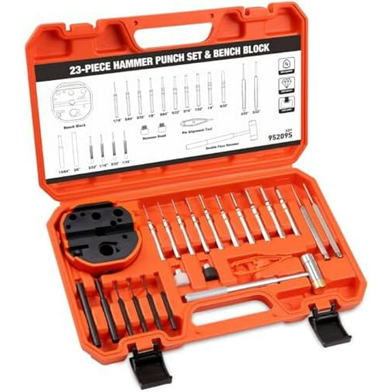 23-Piece Punch Set Roll Pin Punch Set and Hammer with Bench Block ...