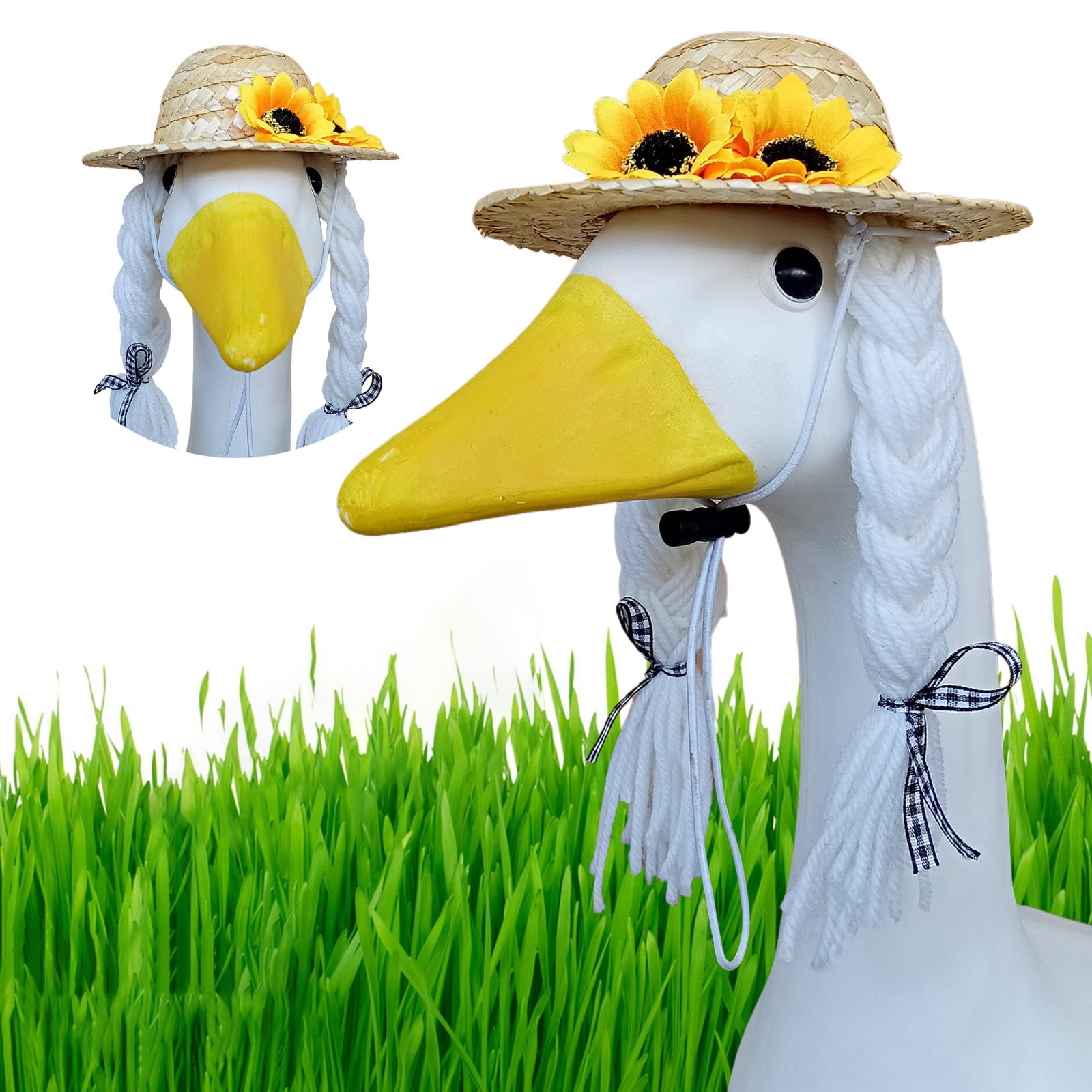 23" Porch Goose Decor With Sunflower Hat Braided Wicker Garden Statue ...