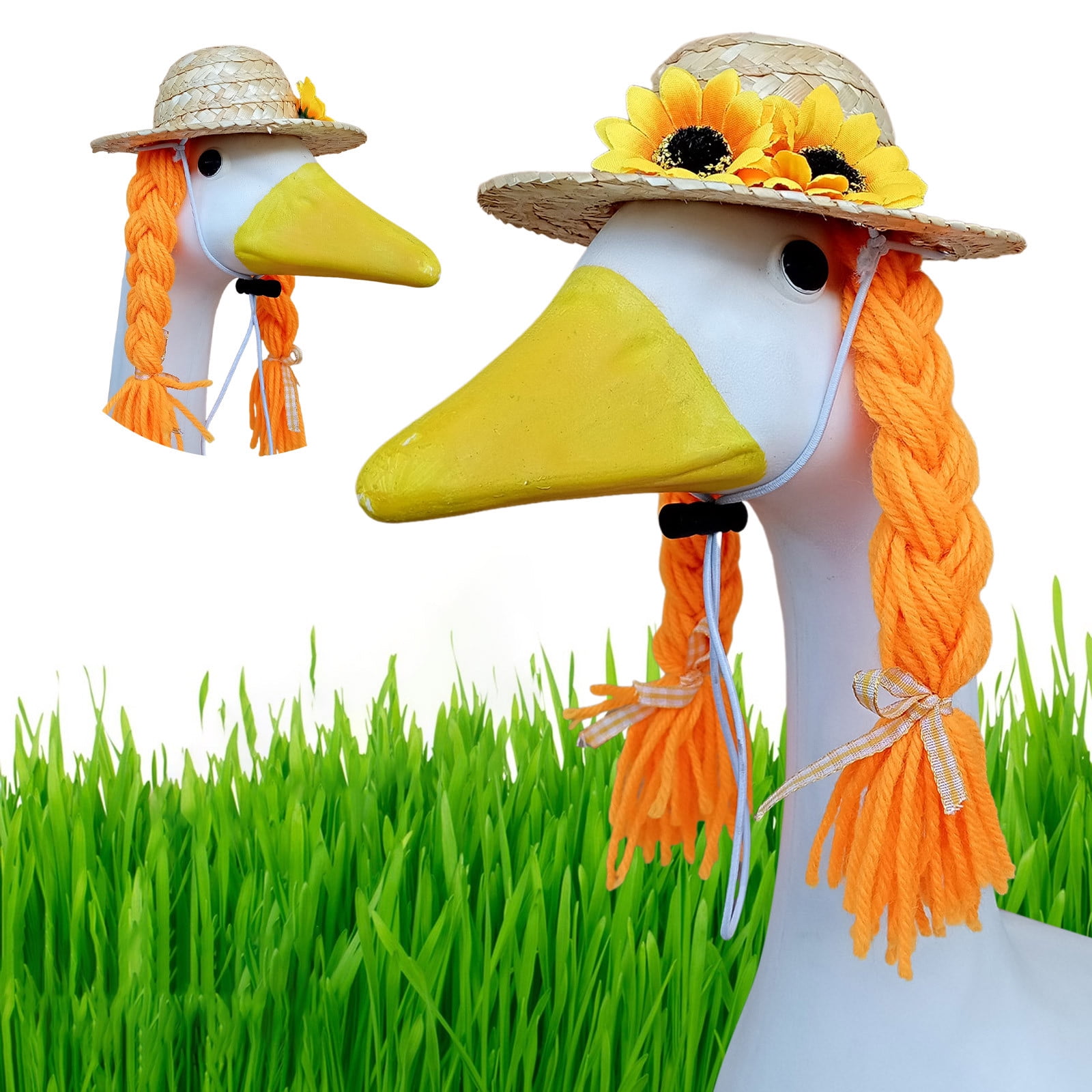 23" Porch Goose Decor With Sunflower Hat Braided Wicker Garden Statue ...