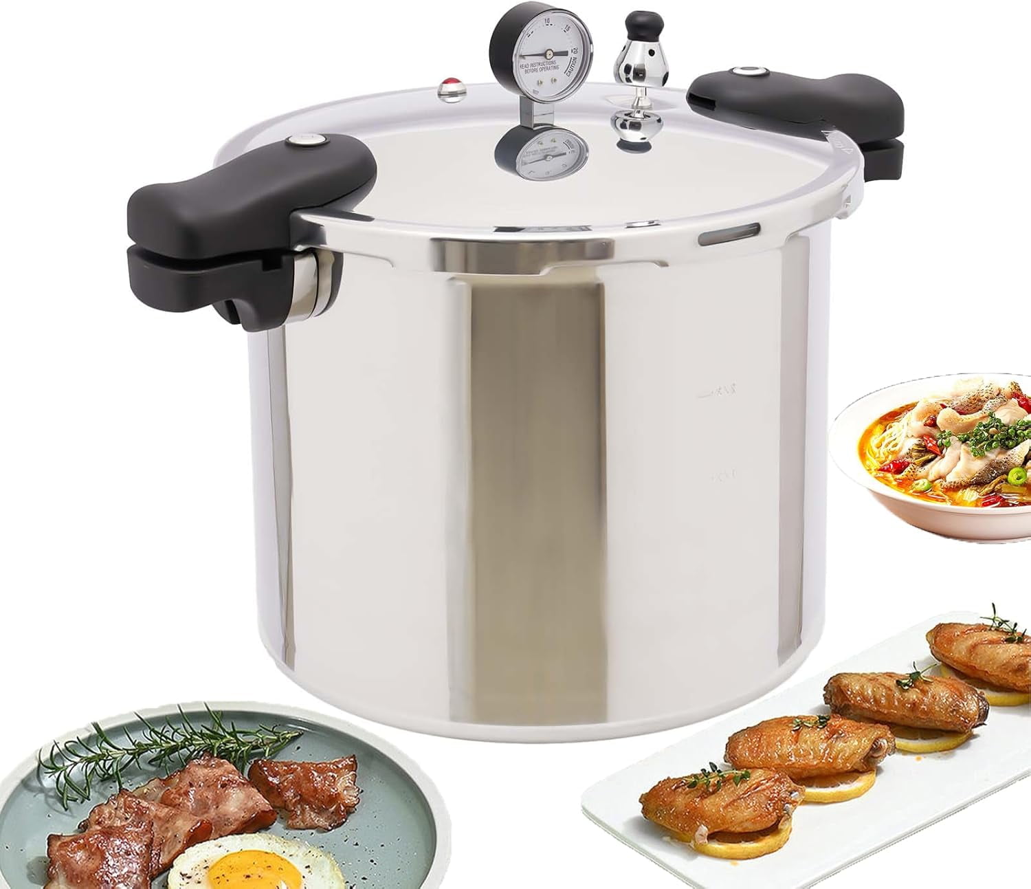 23 Quart Pressure Cooker, Large Pressure Canner, Pressure Gauge & Pressure Regulator,Anti-scald ...