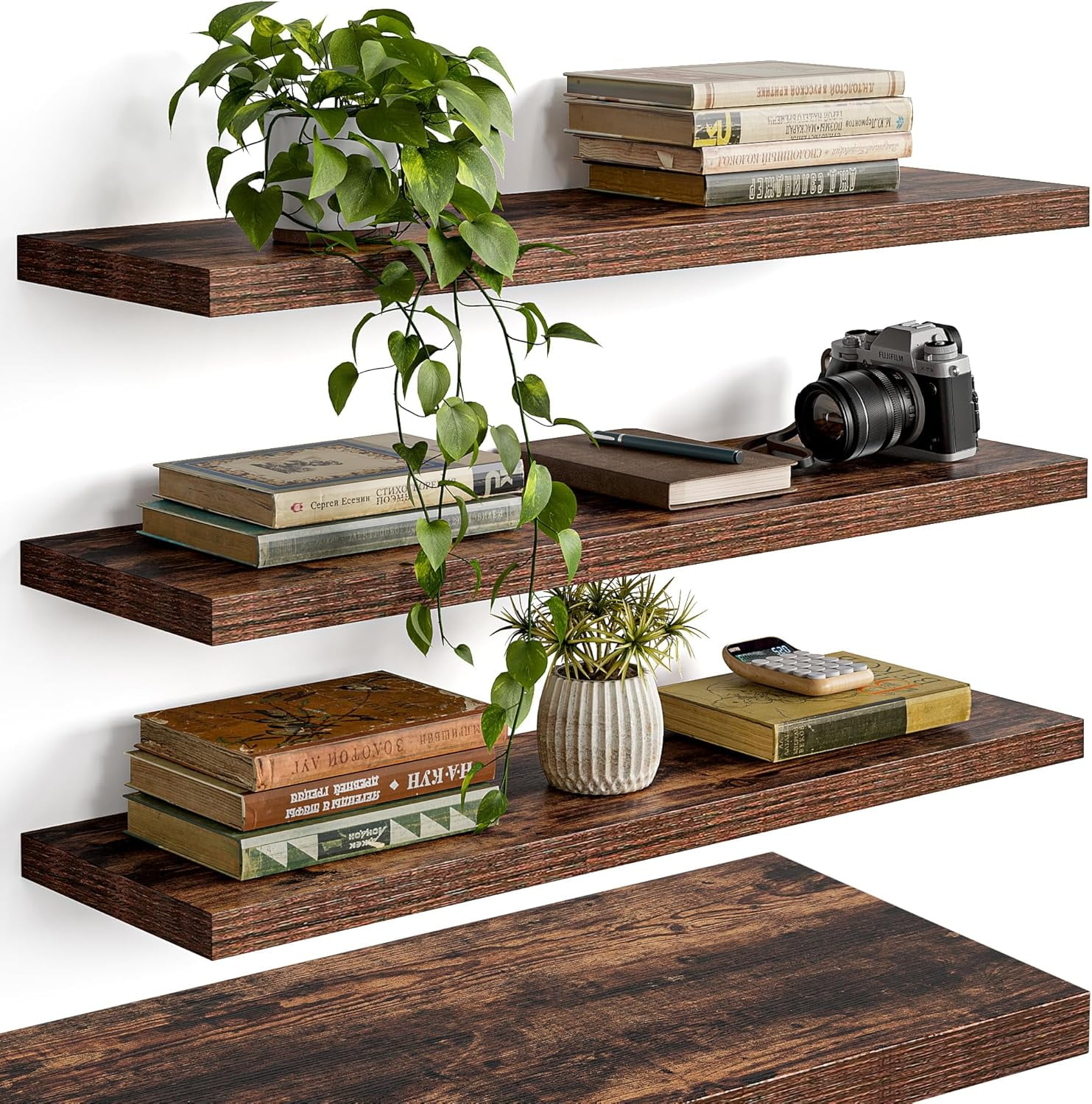 23’’Rustic Brown Floating Shelves for Wall,Rustic Wood Shelf for Room ...