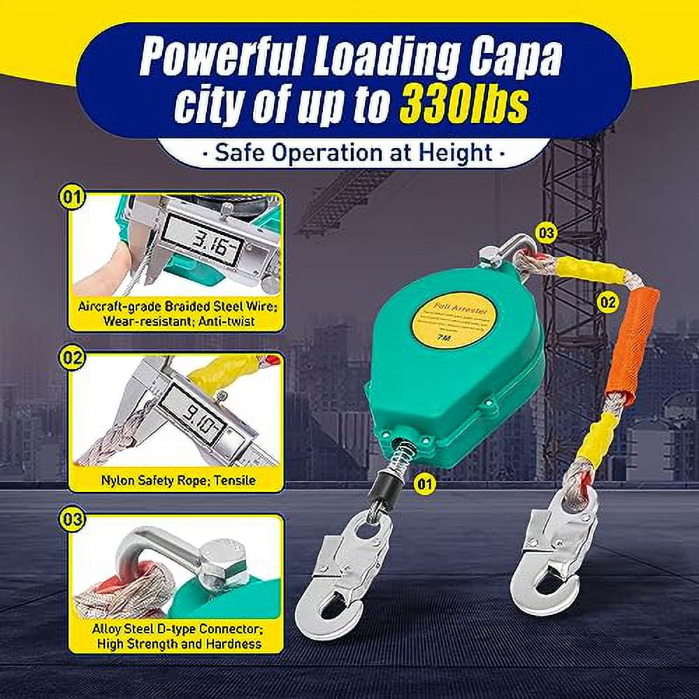 23' Self Retracting Lifeline 330lbs Fall Arrester Retractable Fall ...