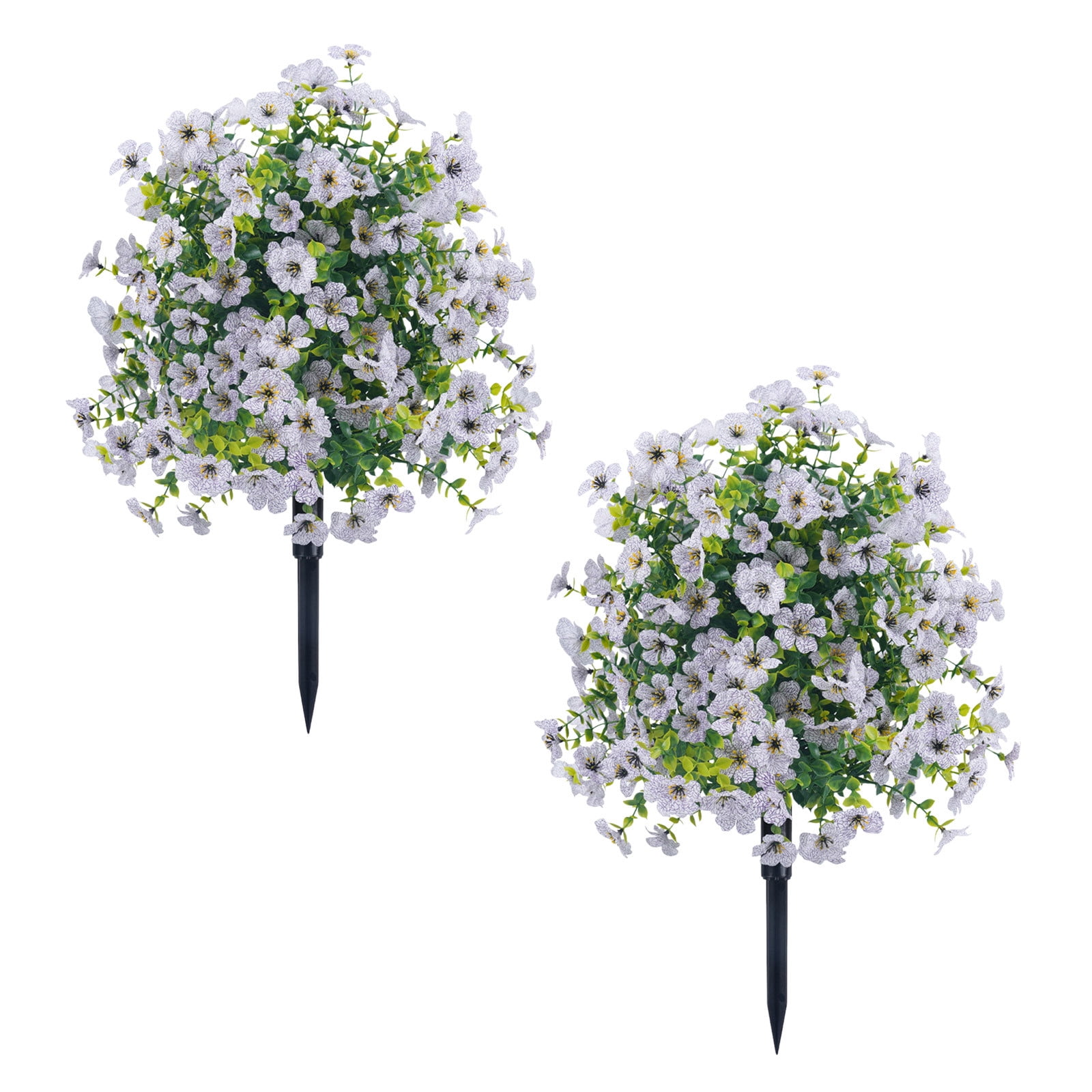 23" Set of 2 Artificial Boxwood Topiary Ball with Violet Flowers with Spikes for Outdoor , UV ...