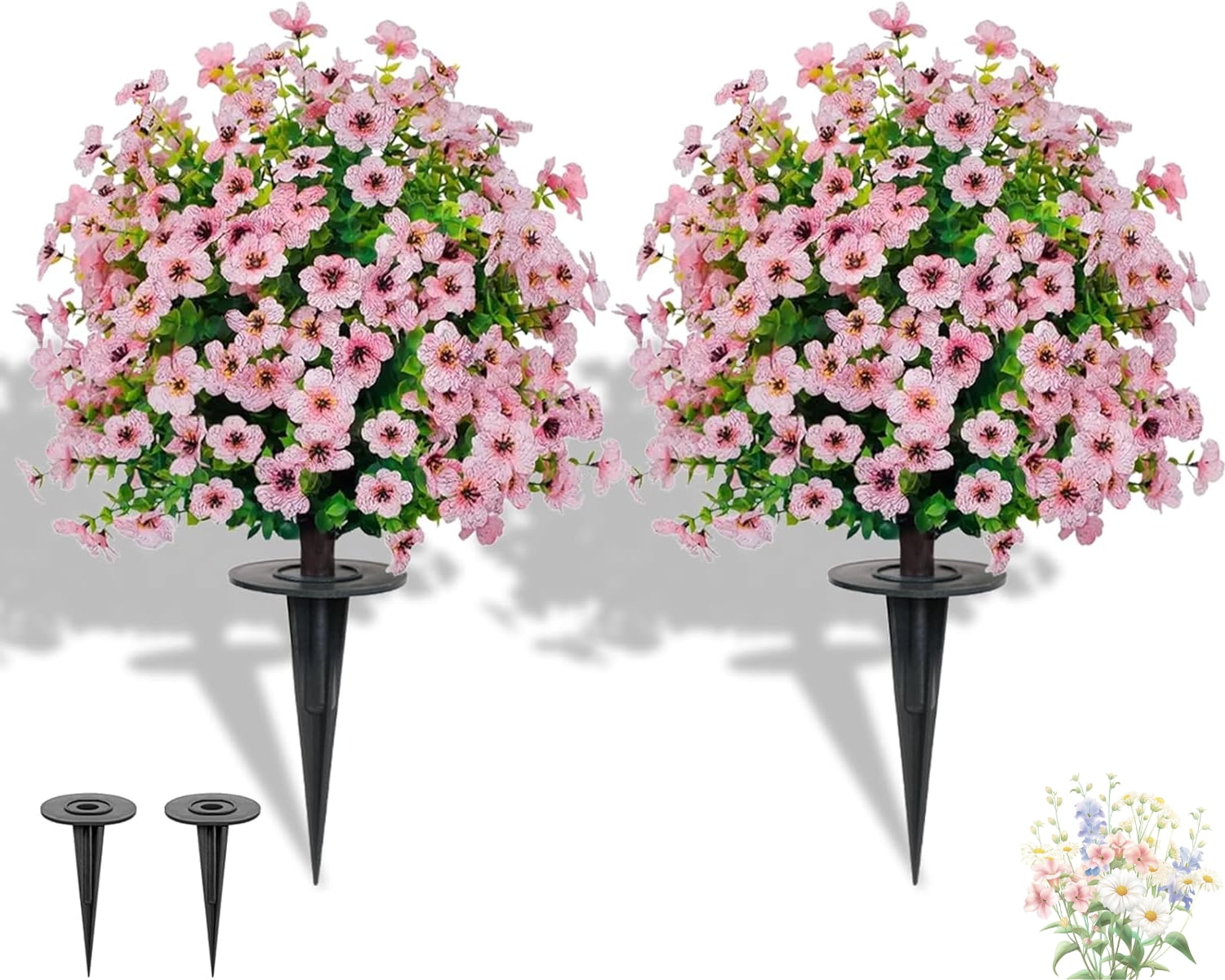 23" Set of 2 Artificial Boxwood Topiary Ball with Violet Flowers with Spikes for Outdoor , UV ...