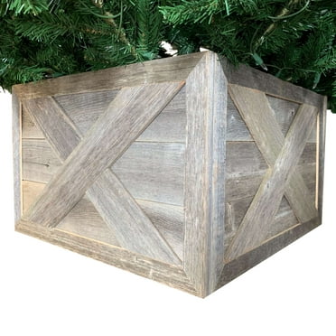 Costway Farmhouse-Style Wooden Christmas Tree Collar Box with Storage ...