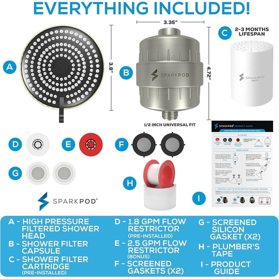 23-Stage Filtered Shower Head with 3 Spray Settings - High Pressure ...