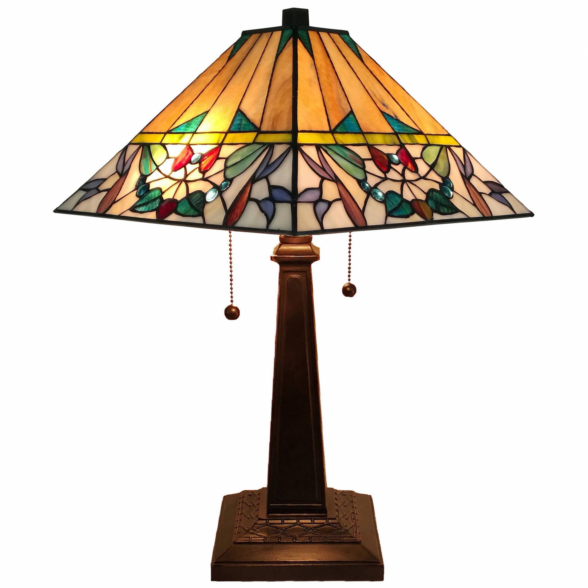 23" Stained Glass Flowery Two Light Mission Style Table Lamp - Walmart.com