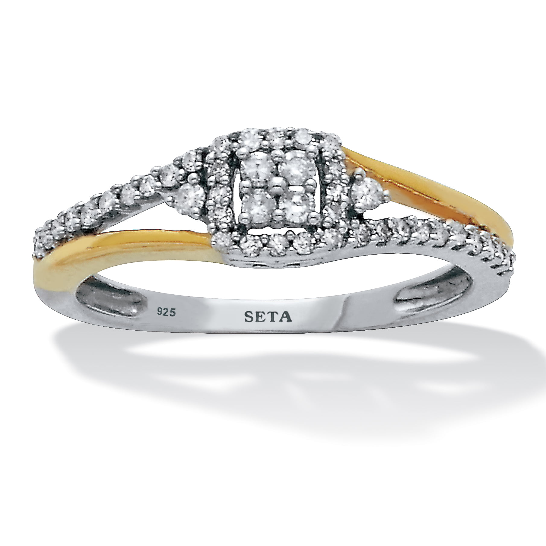 .23 TCW Diamond Tutone Sterling Silver Square Halo Ring - Walmart.com
