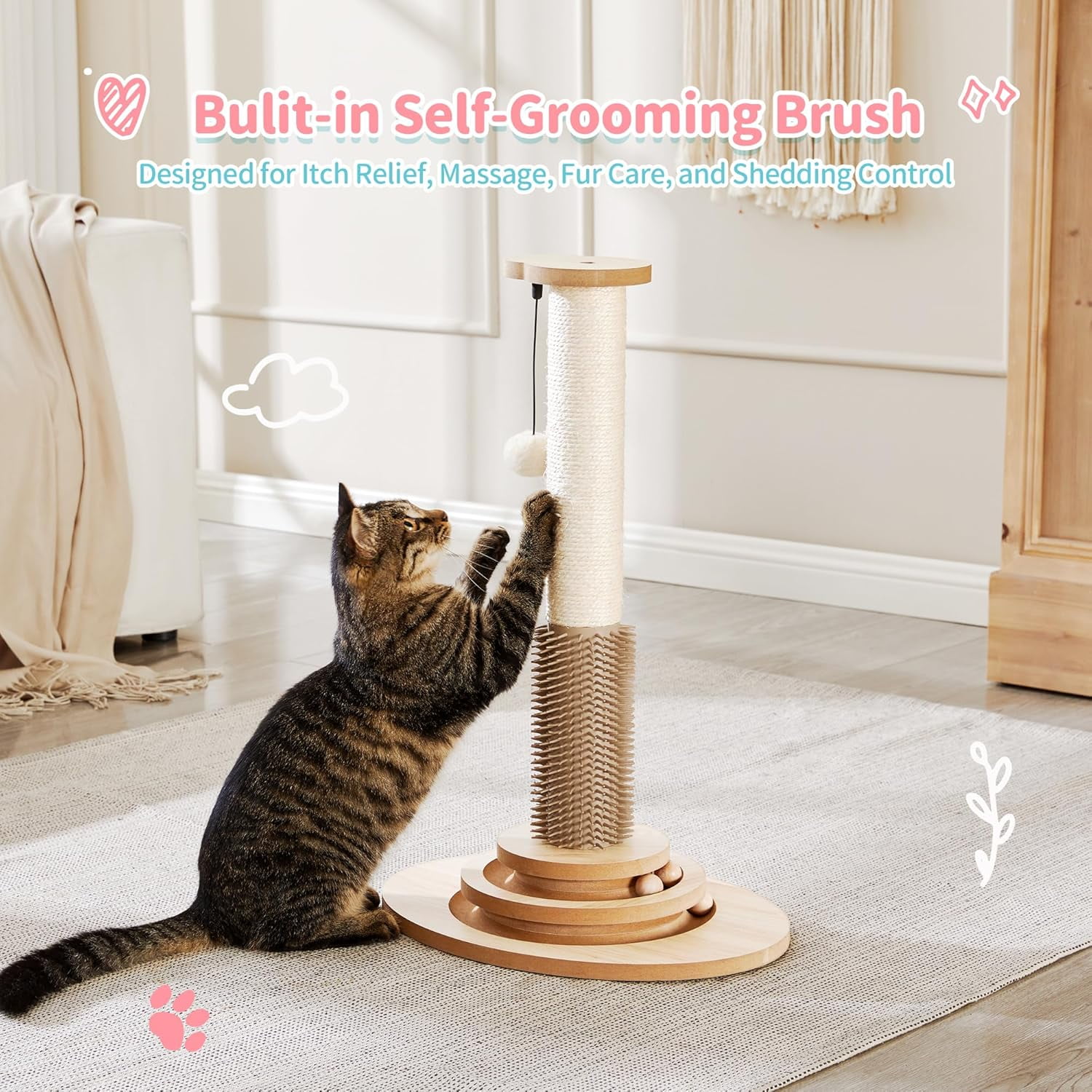 "23'' Tall 4-in-1 Sisal Cat Scratching Post | Self Groomer ...