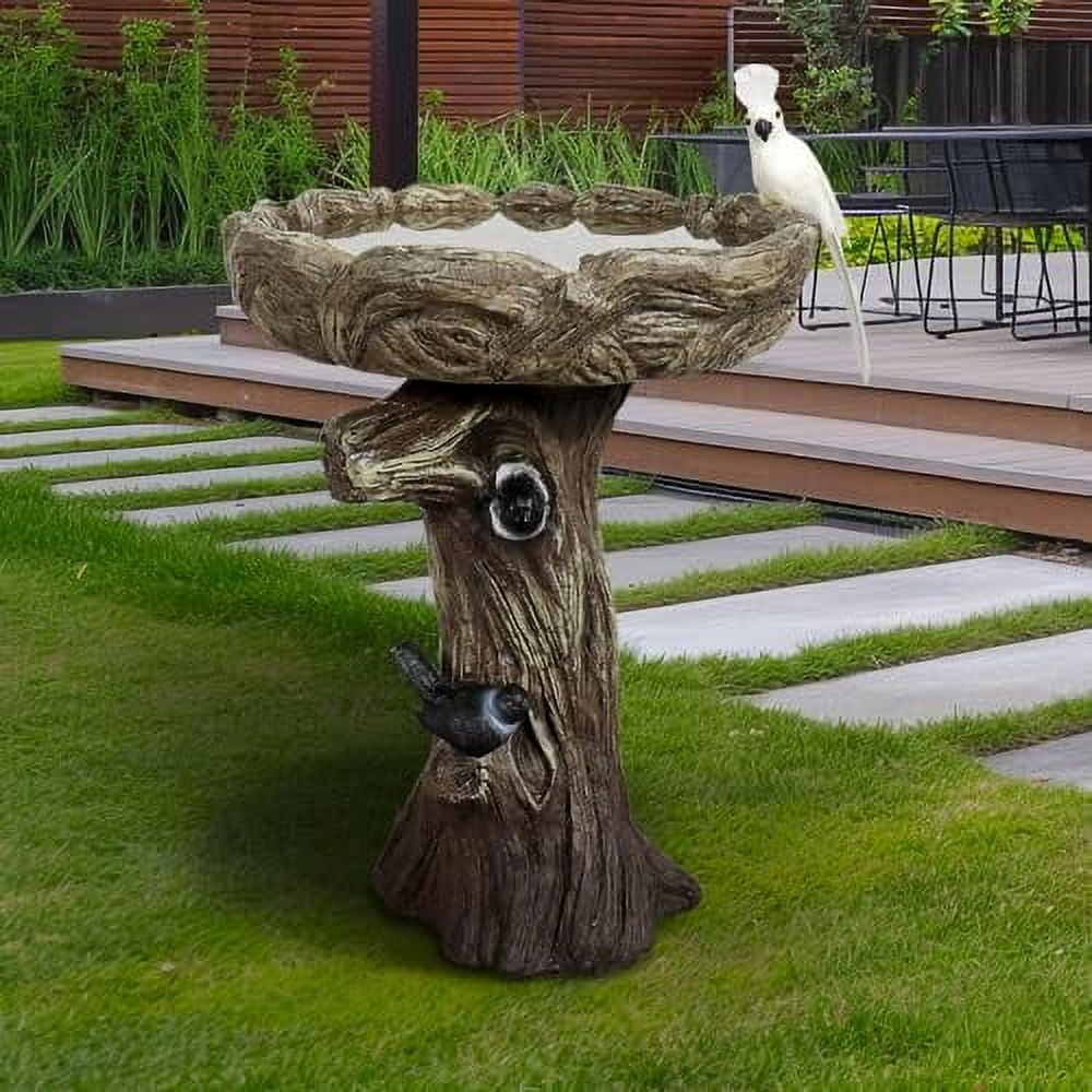 23” Tall Fibre Reinforced Concrete Birdbaths with Birds for Patio, Woodland Tree Trunk ...