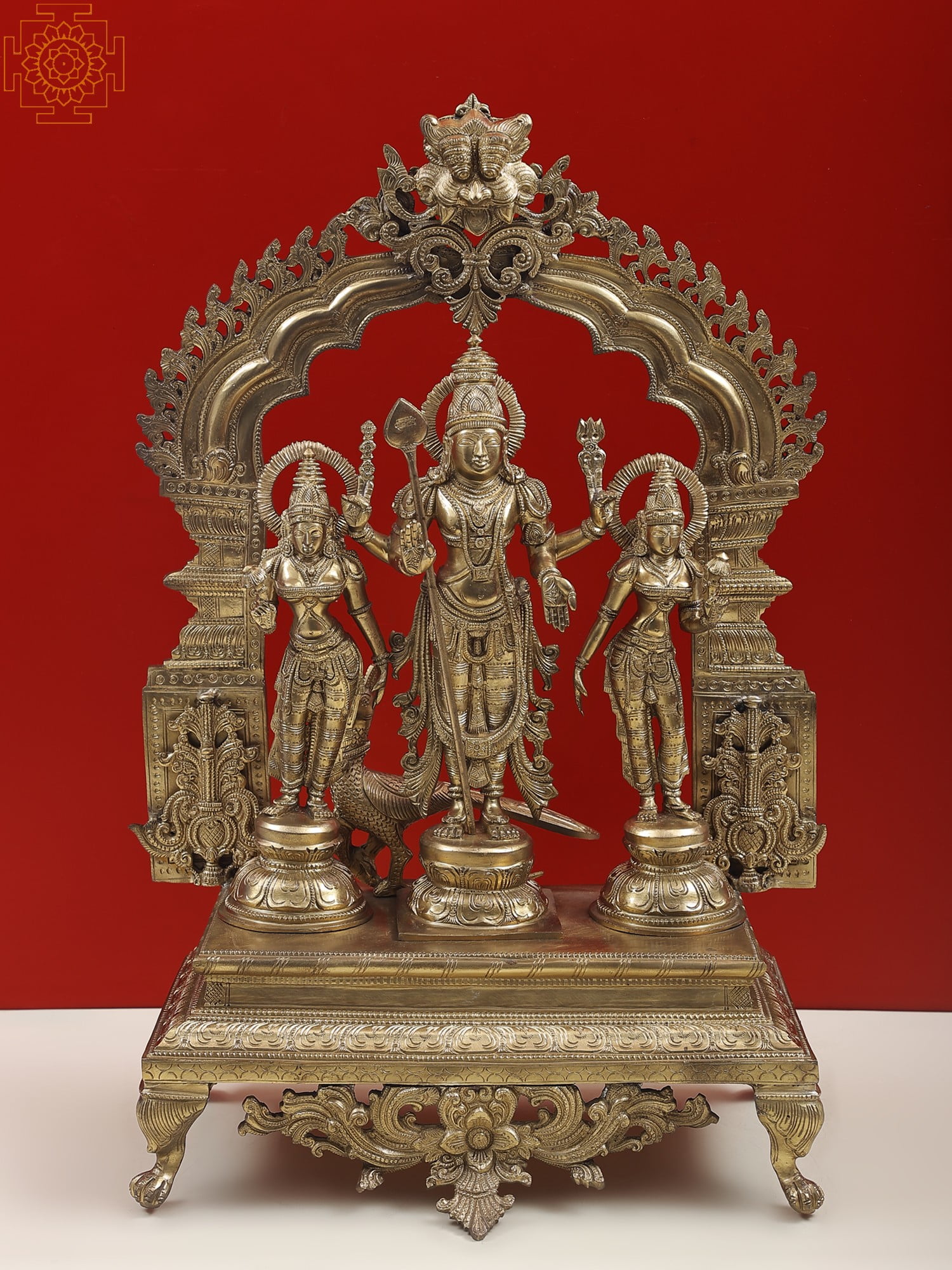 23" Warrior God Karttikeya With Devasena and Valli - BRONZE STATUE FROM ...