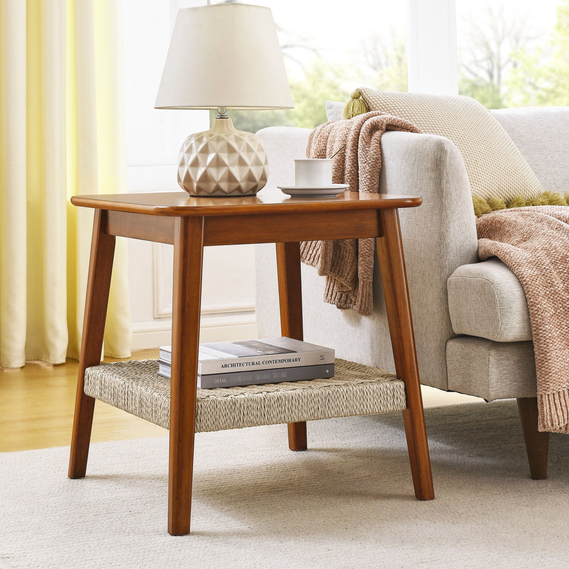 23" Woven Shelf Side Table for Living Room Couch Easy to Maintain and ...