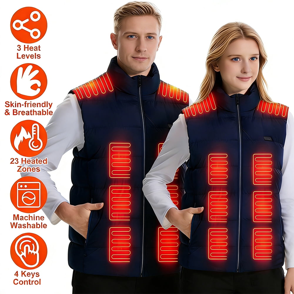 23 Zones Heated Vest for Men Women 2 Temperature Settings Sleeveless ...