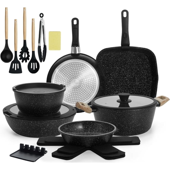 23 count Ceramic Nonstick Cookware Set, Nonstick Detachable Handle ...