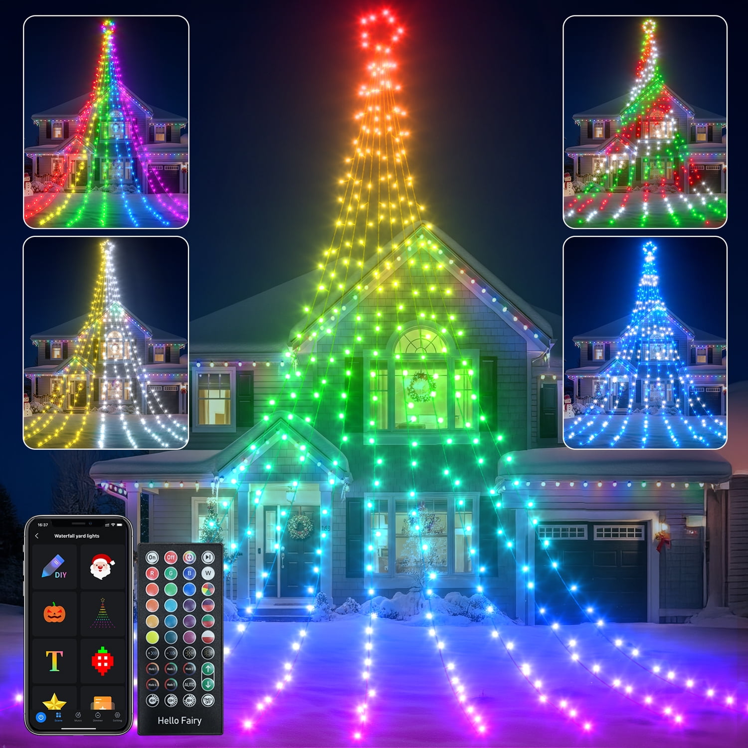 23-ft Waterfall Christmas Decorations Star String Lights with 355 ...