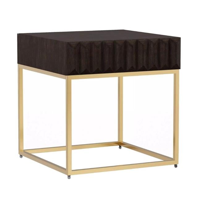 23 in. Bran Square Side End Table with 1 Drawer, Dark Brown Wood & Gold ...