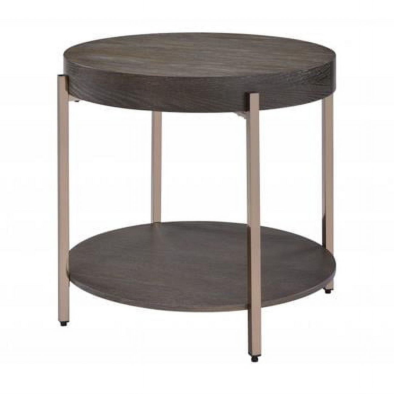 23 in. Manufactured Wood Round Two Tier End Table, Champagne Metal ...