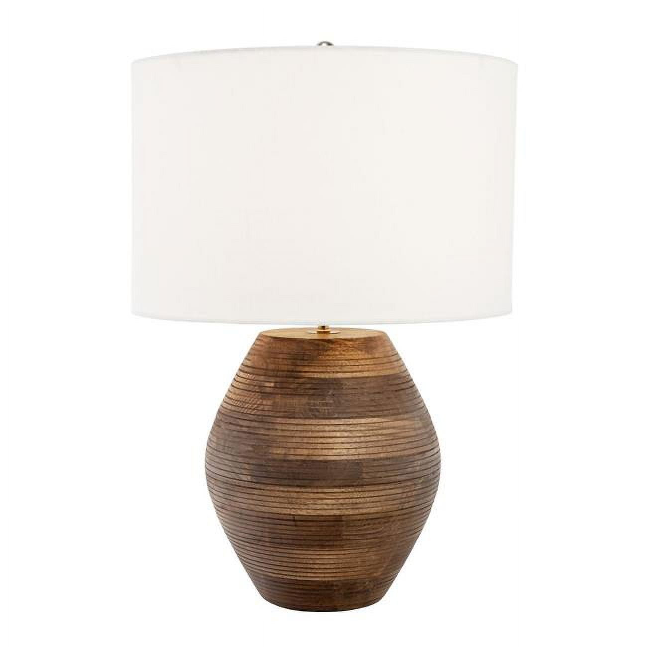 23 in. Solid Wood LED Table Lamp with White Drum Shade, Brown - Walmart.com