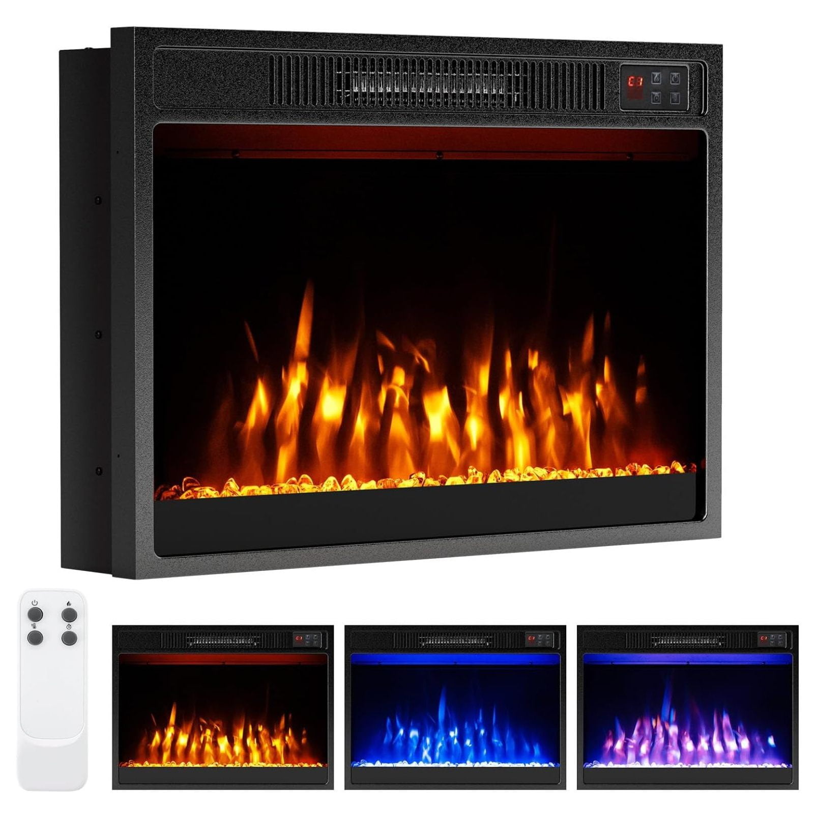 23-inch Electric Fireplace Inserts - 750W/1500W Fireplace Heater w/3 ...