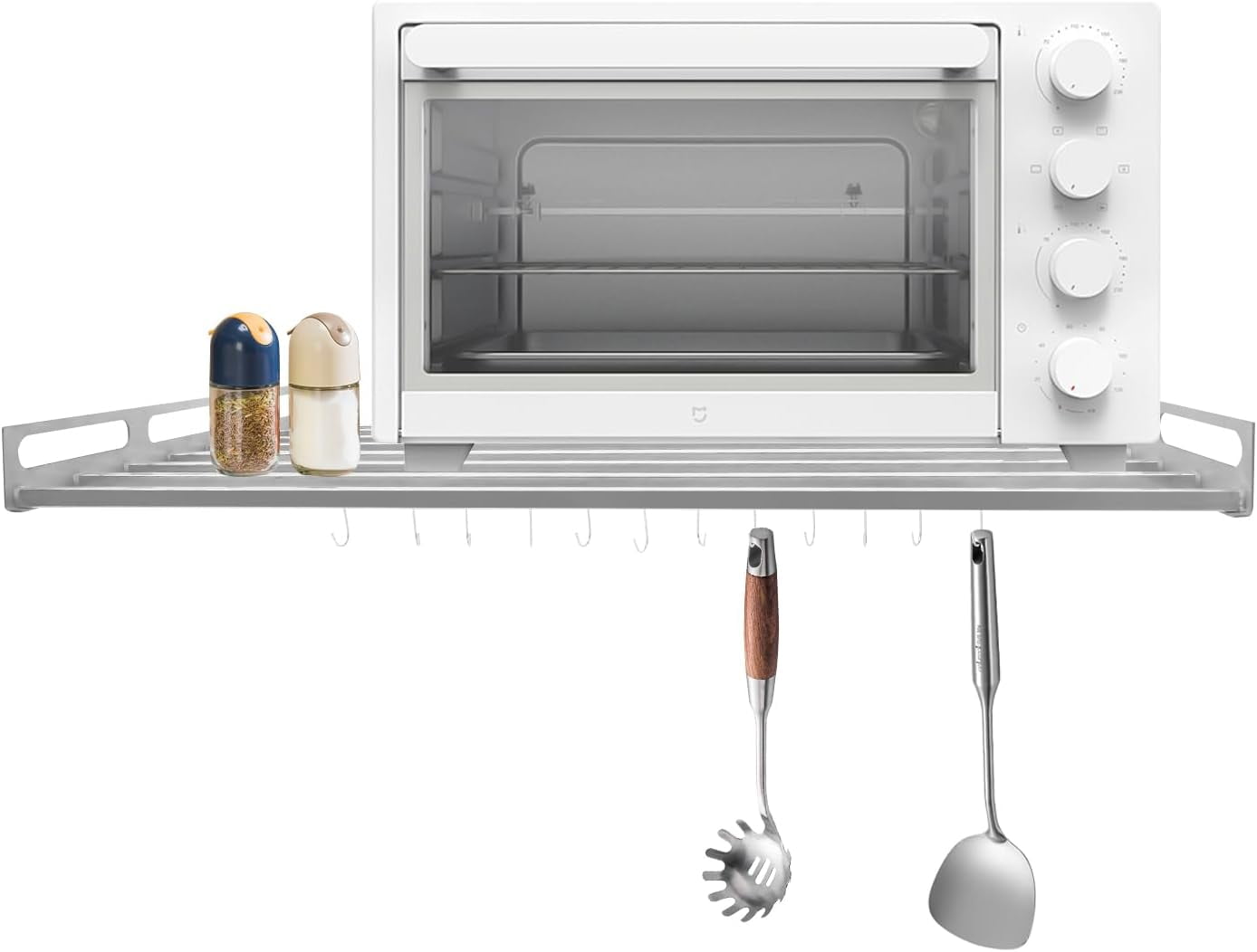 23 inch Microwave Oven Rack Shelf with 12 Hooks, Heavy Duty Metal ...