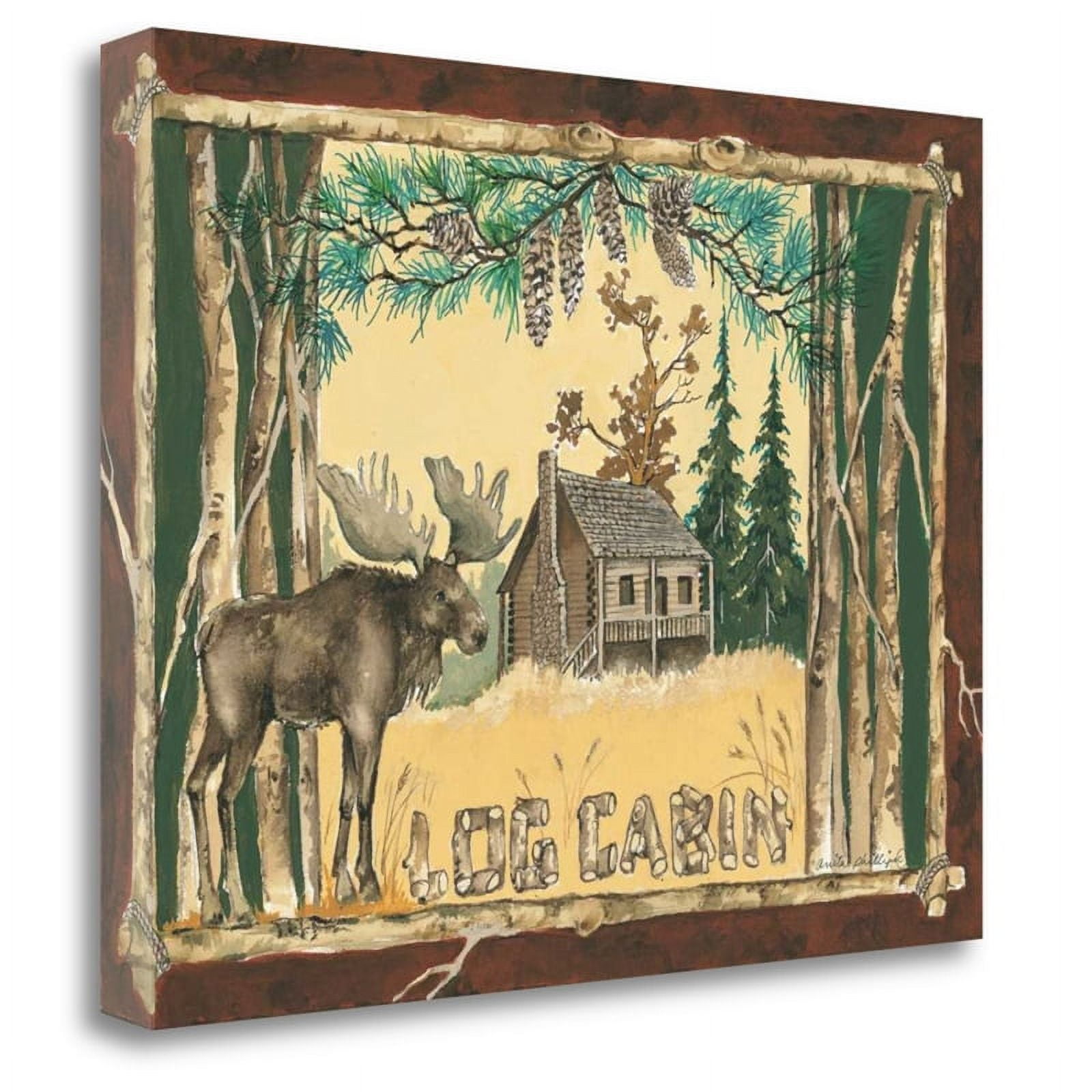 23 X 17 Log Cabin Moose By Anita Phillips Print On Canvas Fabric 23-x-17-log-cabin-moose-by-anita-phillips-print-on-canvas-fabric