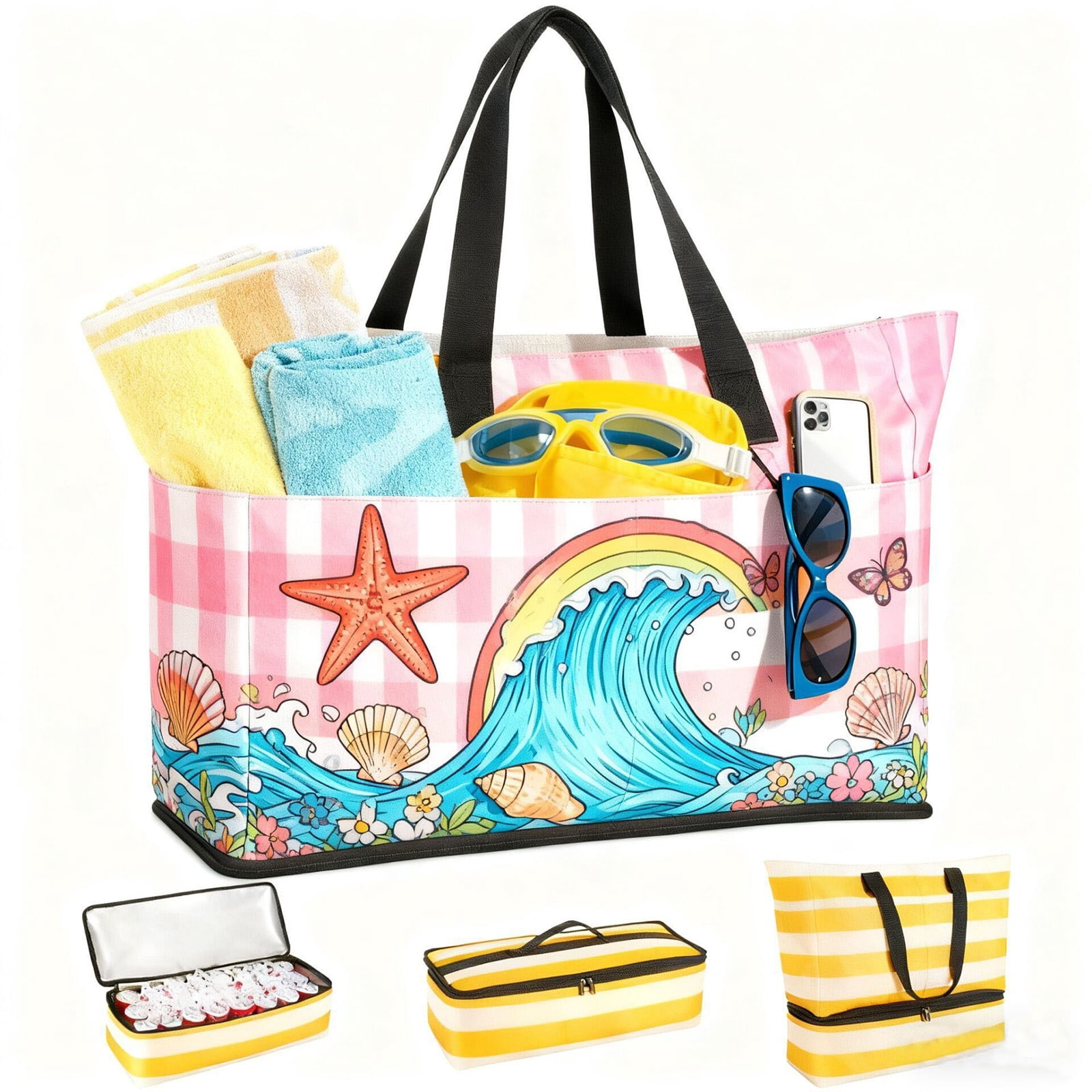 23"x16" Large Beach Bag For Women, Top-Handle Handbags With Zipper ...