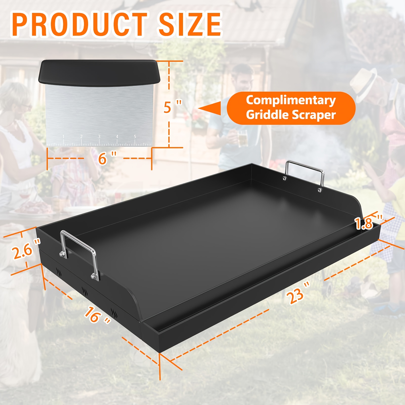 23"x16" Non-Stick Cast Iron Griddle - Multi-Purpose BBQ Pan with Grease ...