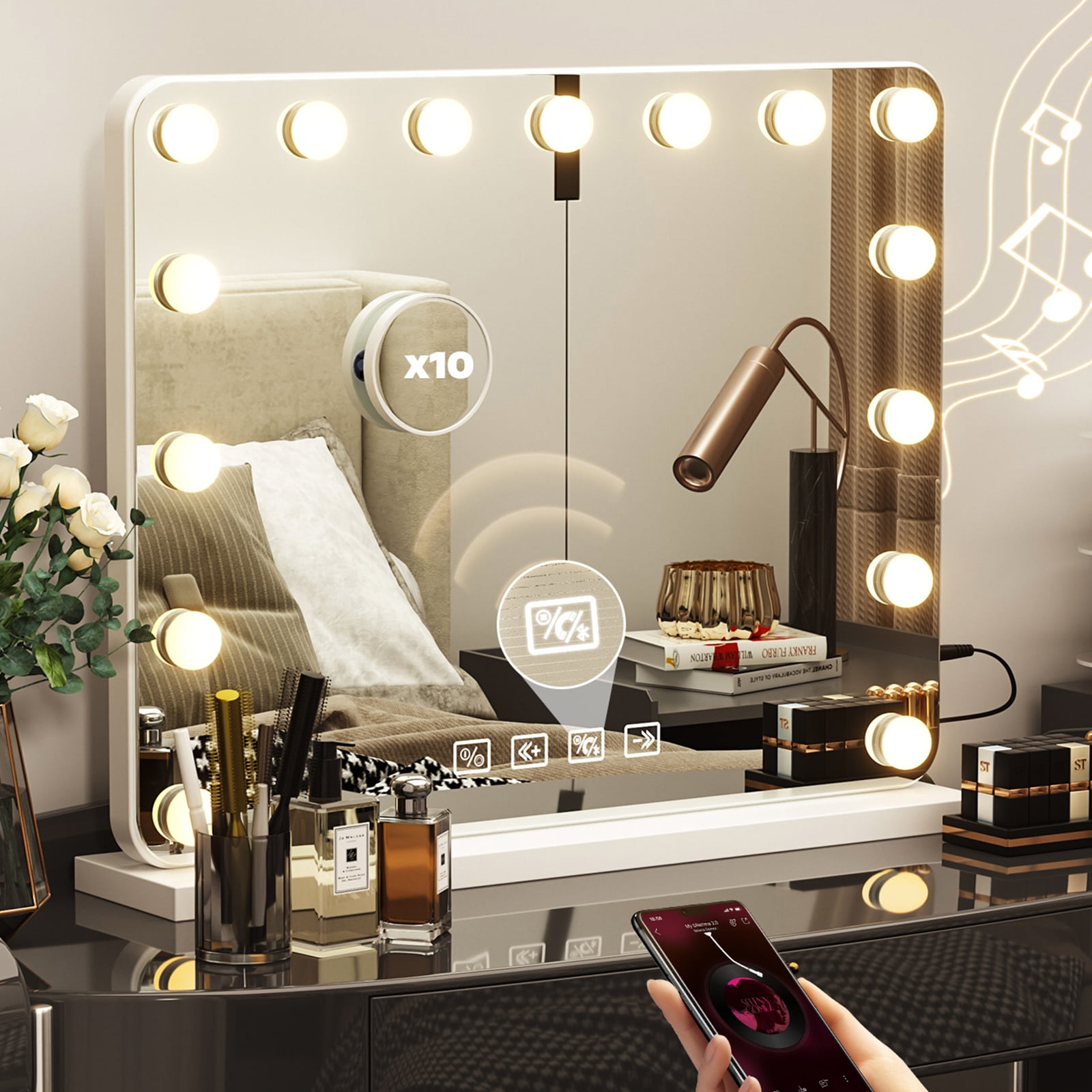23"x19"Bluetooth Vanity Mirror with Lights,WLRETMCI Makeup Mirror with ...