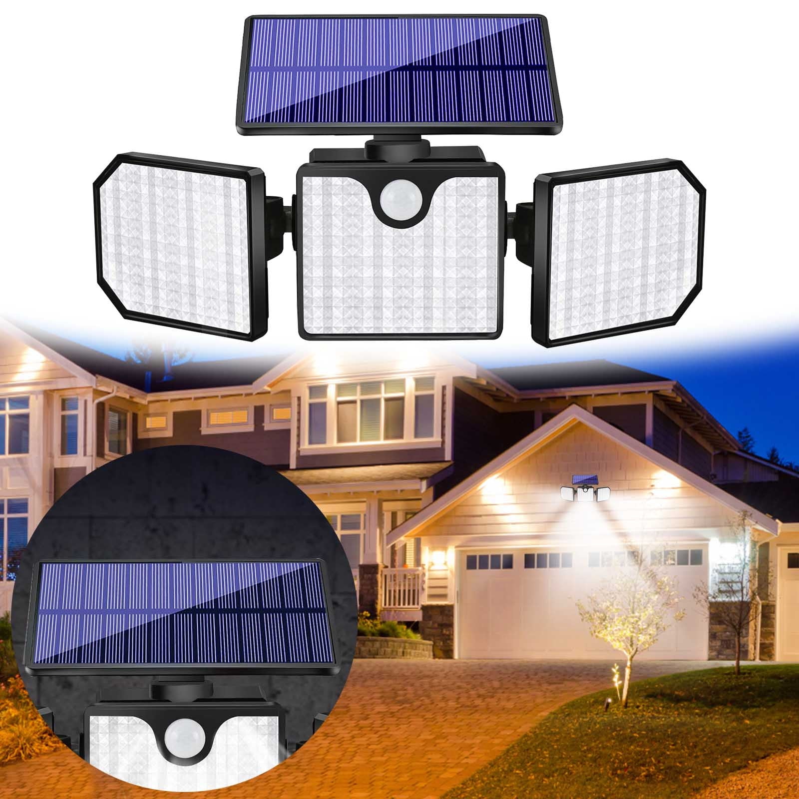 230 LED 2200LM Solar Motion Sensor Light, 3 Adjustable Heads, IP65 ...