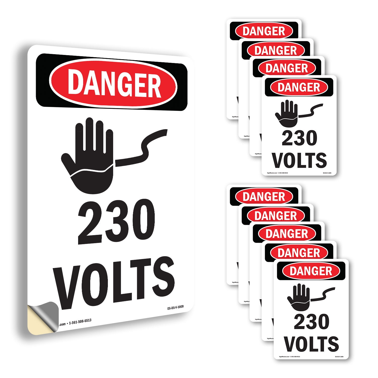 230 Volts OSHA Danger Vinyl Decal Label 10 Inch x 7 Inch - 10 Pack ...