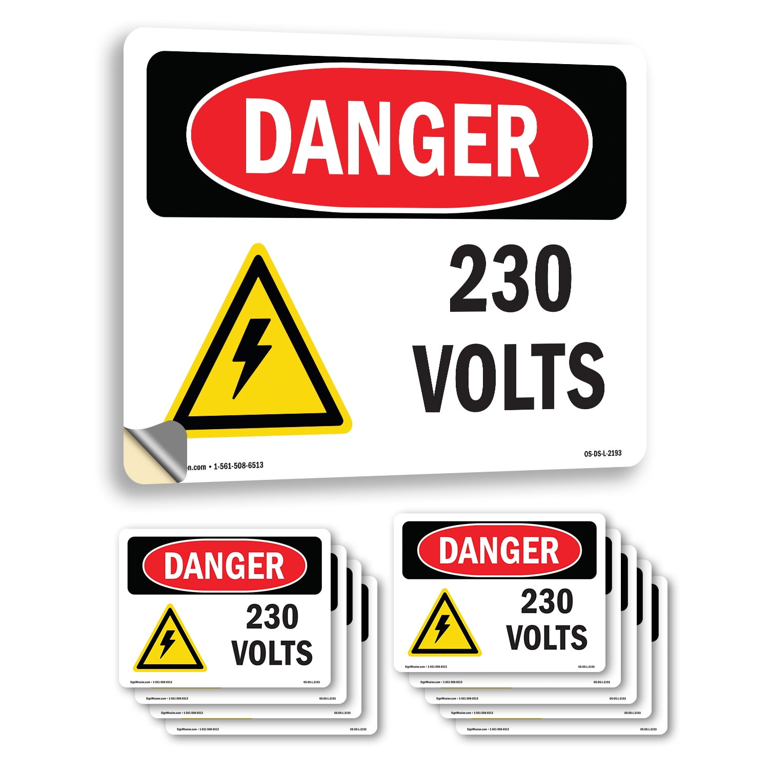 230 Volts OSHA Danger Vinyl Decal Label 24 Inch x 18 Inch - 10 Pack ...