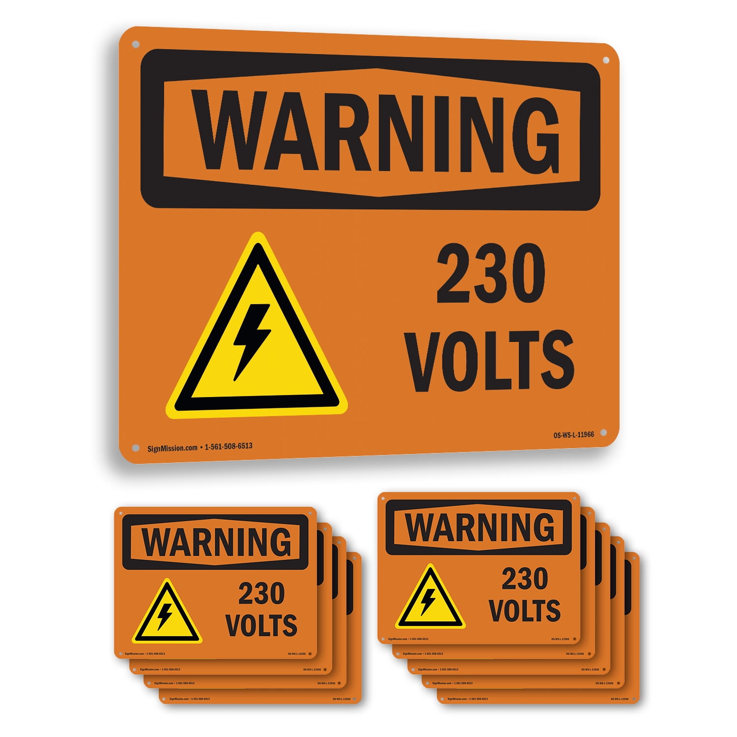 230 Volts With Symbol OSHA WARNING Rigid Plastic Sign 24 Inch x 18 Inch ...