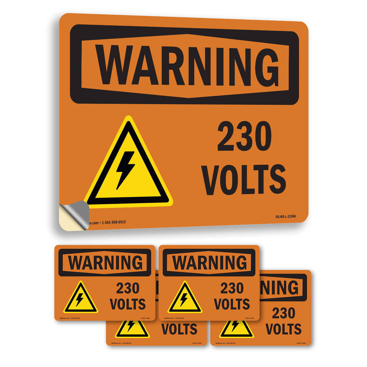 230 Volts With Symbol OSHA WARNING Vinyl Decal Label 14 Inch x 10 Inch ...
