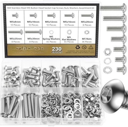 230 count M5 x 8/10 /12/16 /20/25 /30mm Button Socket Cap Screws Nuts ...