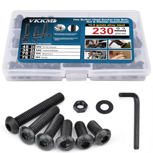 230 pcs M6 Hex Button Head Socket Cap Bolt Assortment Kit/Screws, Nuts ...